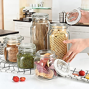 ZALSSKE 34oz Glass Food Storage Jars with Airtight Clamp Lids,Set of 4 Airtight Glass Canister Square- Clear Storage Container for Kitchen Container Storing Sugar, Flour, Cereal,Coffee,Spice…