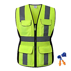 RSMINUO Reflective Safety Vest for Women, High Visibility Mesh Breathable Lady WorkWear with Pockets and Zipper (Yellow, Small)