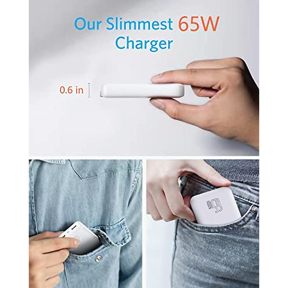 SANKTON 65W 2 Port Foldable USB C Slim Wall Charger with Intelligent Power Allocation, Fast PD GaN Charger for iPhone, Samsung, MacBook Pro/Air, iPad, Laptops, White