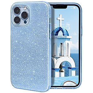 MILPROX Compatible with iPhone 13 Pro Max Case (2021), Glitter Sparkly Shiny Bling Rubber Gel Shell Cases 3 Layers Shockproof Protective Bumper Cover for iPhone 13 Pro Max 6.7" 2021-Blue