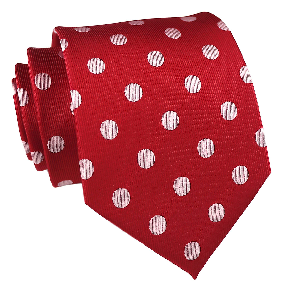 Men's Wine Red Silk Ties White Polka Dot Cravat Woven Neckties for Wedding Dress Uniforms