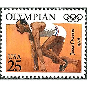 Single 1990 25 Cents US Postage Stamp, Scott# 2496, Olympics Issue, Jesse Owens