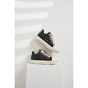 IMPREMEY Women's Low top Sneakers Fashion Thick Strap Leather Walking Shoes.