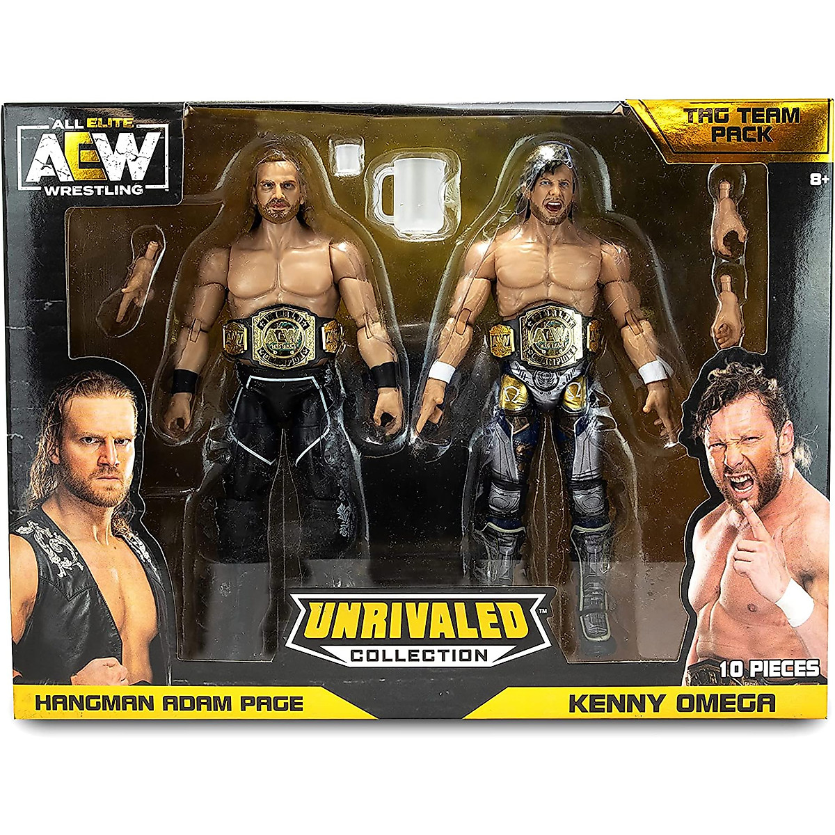 All Elite Wrestling Unrivaled Collection Tag Team Pack - Kenny Omega and Hangman Adam Page Action Figures, Plus Accessories - Amazon Exclusive