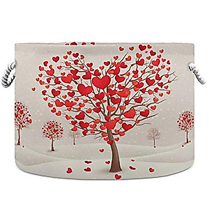 visesunny Valentines Heart Shaped Tree Collapsible Large Capacity Basket Storage Bin with Durable Cotton Handles, Home Organizer Solution for Office, Bedroom, Closet, Toys, Laundry