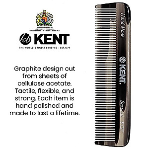 Kent A FOT Handmade Tortoiseshell/Graphite All Fine Tooth Pocket Comb for Men, Hair Comb Straightener for Everyday Grooming Styling Hair, Mustache Beard, Saw Cut and Hand Polished, Made in England