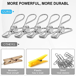 Clothes Pins Heavy Duty Outdoor, 40 Pack Stainless Steel Clothespins, Metal Clips Heavy Duty for Hanging Clothes, Clothes Clips, Laundry Clips, Stainless Steel Clips for Clothes