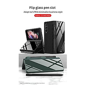SHIEID Samsung Z Fold 3 Case Leather Cover, Galaxy Fold 3 Case with S Pen Holder Protector Cover 9H Tempered Glass Phone Case Compatible with Samsung Galaxy Z Fold 3 5G 2021, Limited Gray