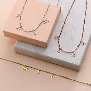 MyNameNecklace Personalized Adjustable Choker Necklace with Hanging Name Initial Letters-Custom Made Christmas Jewelry Gift (18k Gold Plating- Custom Your Own)