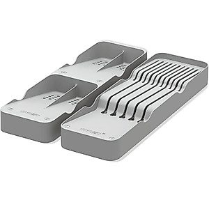Kitchen Drawer Silverware Organizer, Utensil Holder/Cutlery Tray and Knive Block for Cutlery Flatware Spoon Knive Fork, Classic Small Partition Storage (Gray)