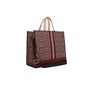Coach Dempsey Tote 40 In Signature Jacquard With Stripe And Coach Patch (IM/Wine Multi)