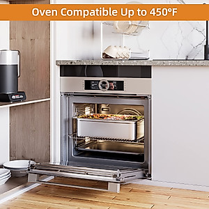 Full Size Steam Table Pans with Handle & Lid, 6-Pack 6 Inch Deep Restaurant Steam Table Pans Commercial, Anti-Jamming Hotel Pan Stainless Steel