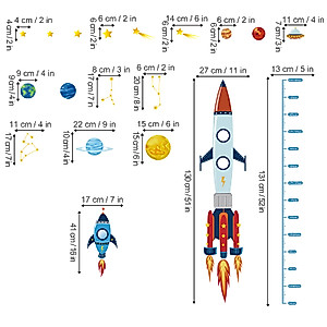 decalmile Wall Stickers Rocket Planets Height Measurement Picture Wall Sticker Space Wall Decoration Baby Boy Living Room