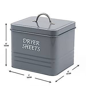 GLOCHYRA Dryer Sheets Holder with Lid for Laundry room Decor Dryer Sheet Container Farmhouse Style Metal Dryer Sheets Dispenser Comes with 2 Mesh laundry Bag (Gray)