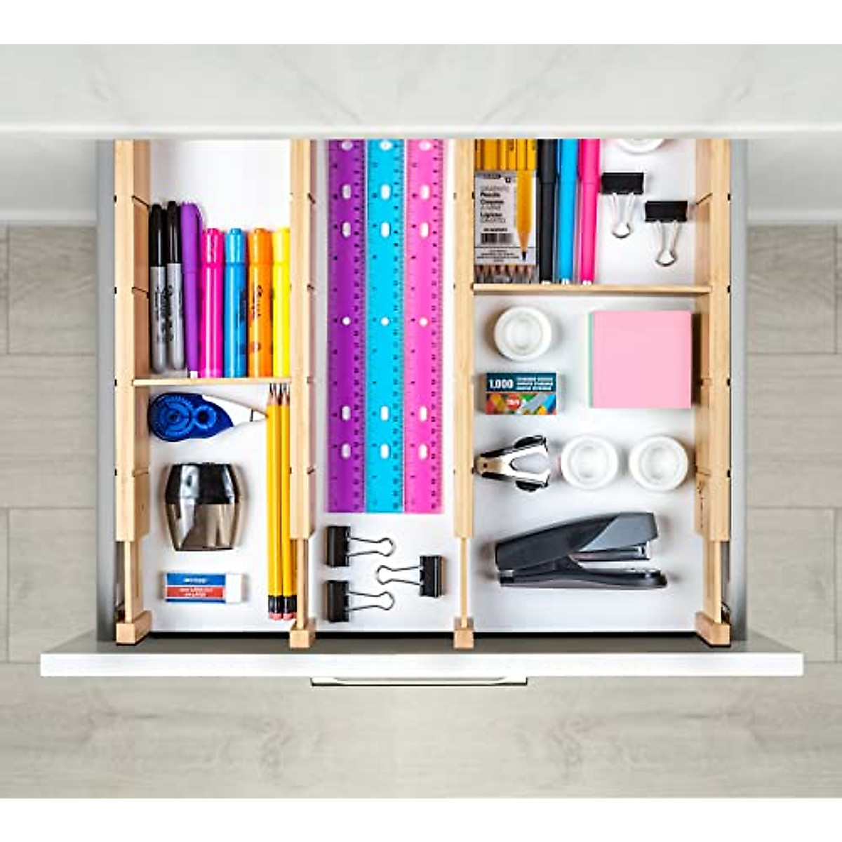 Bamboo Drawer Dividers Set of 4, Expandable Drawer Organizer, Utensil Drawer Organizer, Dresser Drawer Divider, Drawer Separators, Adjustable Drawer Divider with Secure Hold and Protective Padding