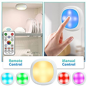 UYICOO Under Cabinet Lights Wireless, Puck Lights with Remote, USB Rechargeable LED Closet Lights with Timing, 3500K 16 Color Dimmable Kitchen Counter Bedroom Stick on Light