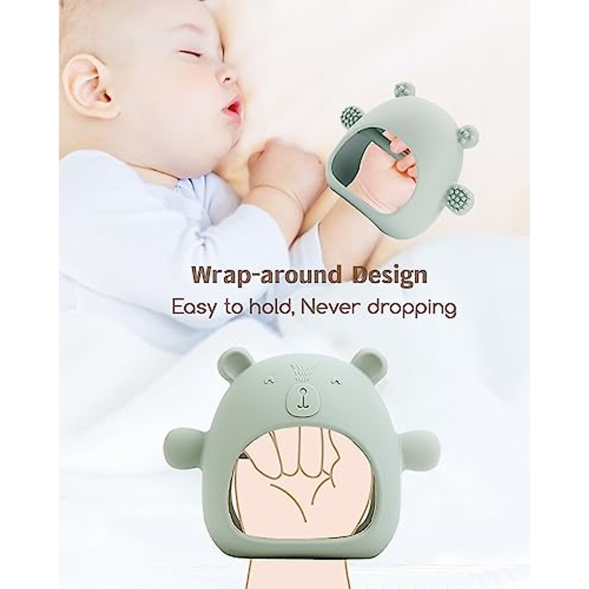 Teething Toys for Babies 3-6 Months, AEOLZ Anti-drop Silicone Bear Baby Mitten Teether Toy for Teething Relief, Infants Sucking Needs Chew Toy, BPA Free