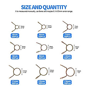 Glarks 290Pcs Fuel Line Hose Water Pipe Air Tubing Spring Clips Clamps Assortment Kit - Size 5-13MM