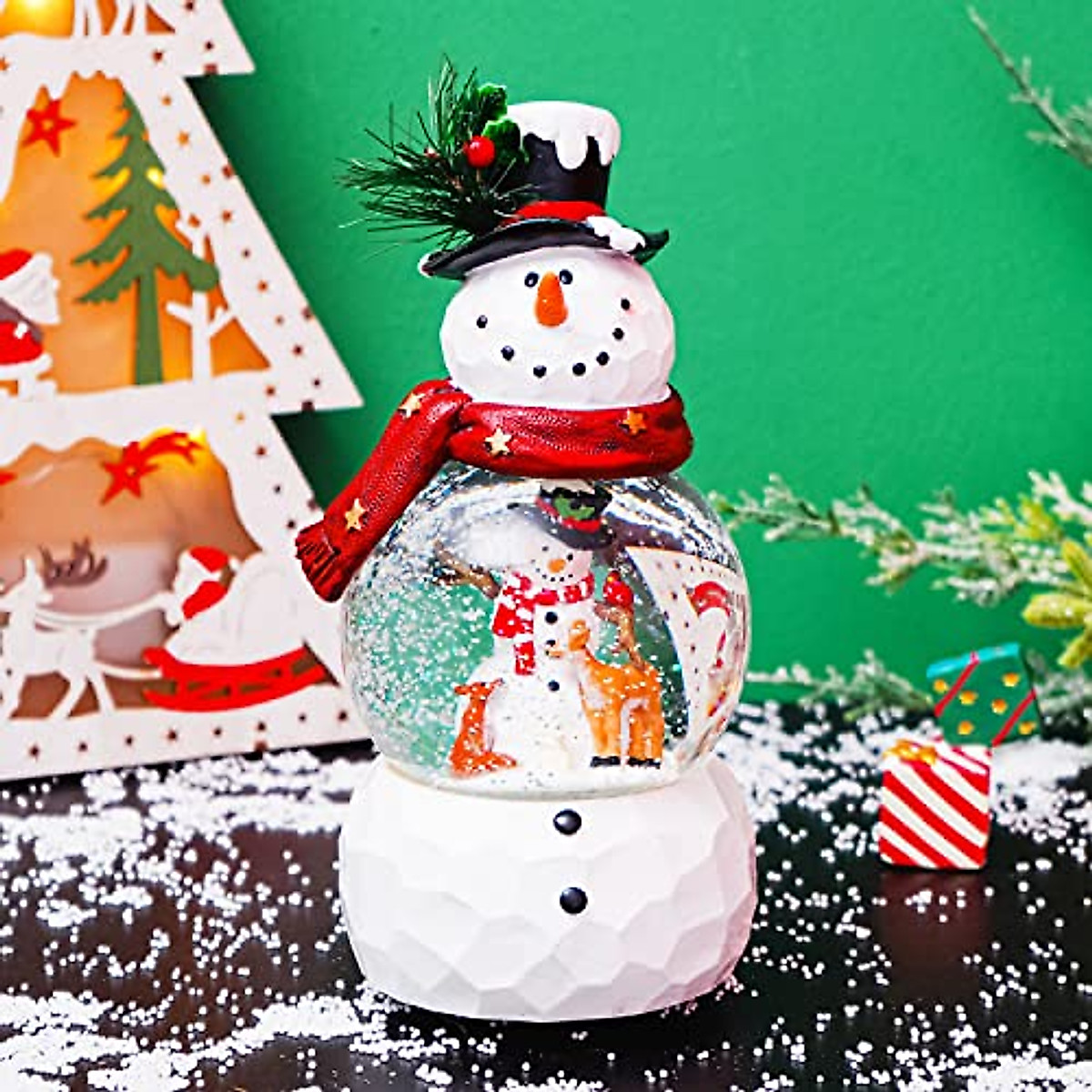 Topadorn Christmas Water Glass Snow Globes with Snowflakes Snow Globe,Music Box Holiday Decorative, Snowman