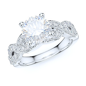 PRSTANI Sterling Silver Fancy Split Intersecting Infinity 1.5CT Round Brilliant Cut Genuine Moissanite Promise Engagement Ring (8.5)