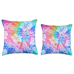 Coconut Girl Aesthetic By Kiki Coconut Girl Hawaiian Print Tie Dye Pastel Rainbow Hibiscus Throw Pillow, 18x18, Multicolor