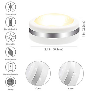 Cadrim Puck Lights, LED Stick on Lightings and Dimmable Under Cabinet Lights Battery Powered Under Counter Tap Lights with 2 Wireless Remote Controls (6 Pack) (White)