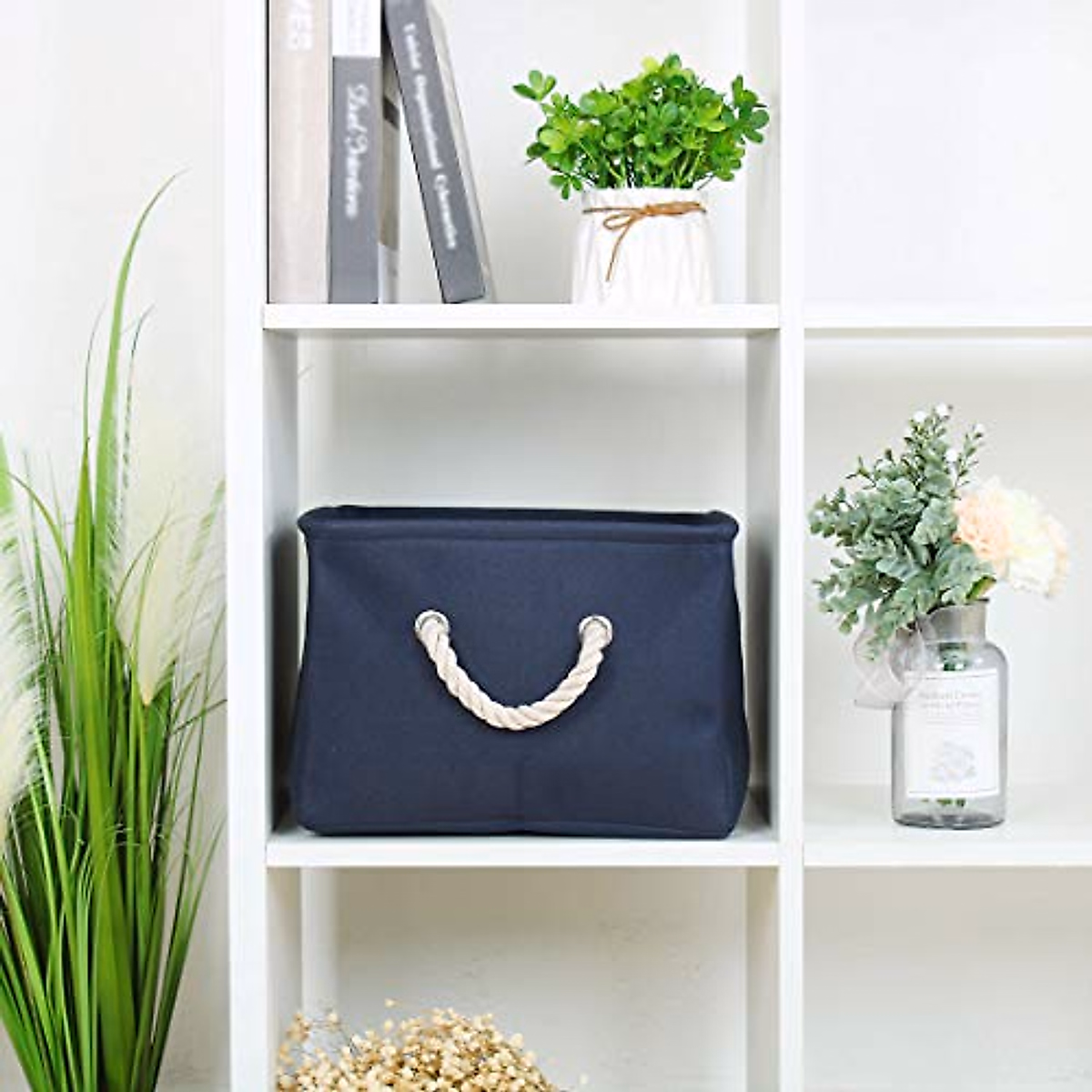 uxcell Fabric Storage Basket with Dual Handles, Collapsible Storage Bins for Toys Laundry Clothes Storage, Home Organizer for Bedroom Office Closet Dark Blue Large