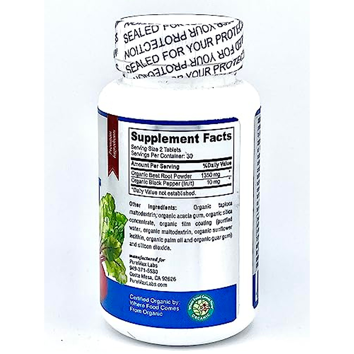 YUMMYVITE Organic Beet Root Powder Tablets - 1350mg with Black Pepper for Faster Absorption - Boosts Nitric Oxide for Energy and Stamina - 60 Tablets