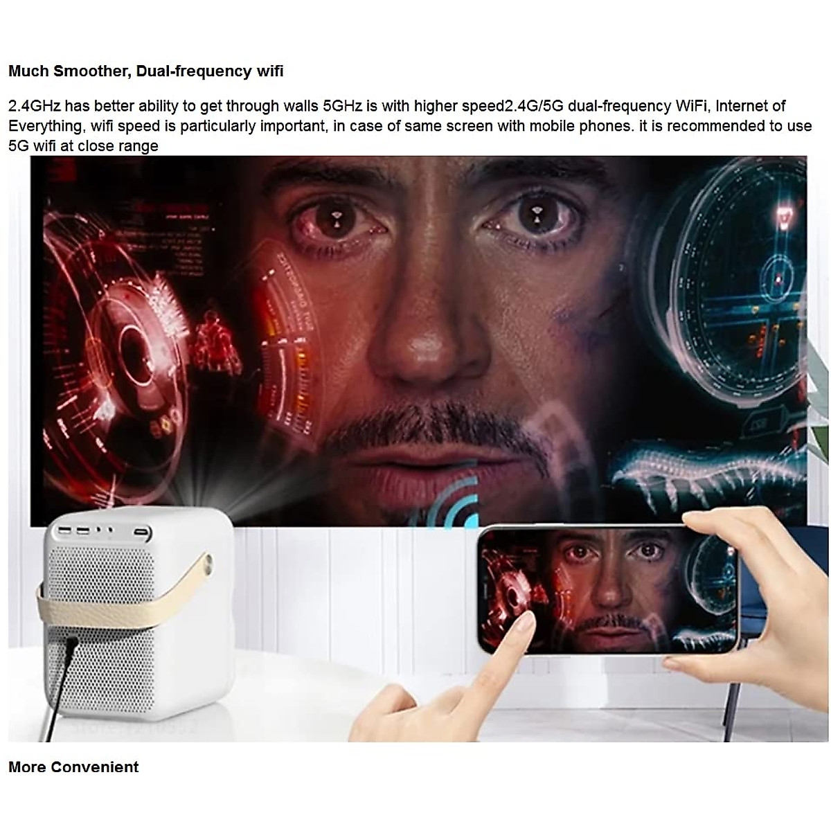Global Version Wanbo T6 MAX Projector 4K 1080P Android 9.0 Mini Projector 550ANSL Lumens 2G+16G 5G WiFi BT5.0 Projector AI Voice Lamp Life 20,000 Hours 4K Home Theater