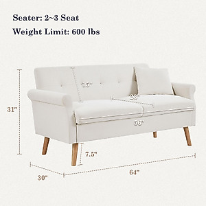 Anranni Loveseat Sofa 64" W Small Sofa Couch, Mid Century Modern Love Seat Couches, 2/3 Seater Mini Sofa for Small Spaces, Comfy Deep Seat Sofa Cama for Living Room, Office, Bedroom
