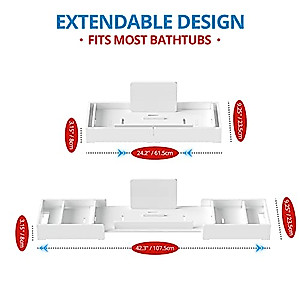 WINFFOR Acrylic Bathtub Tray, Expandable Bathtub Caddy, 1 or 2 Person Bath Tray, Luxury Bath Caddy Adjustable Bath Tub Table Caddy (White)