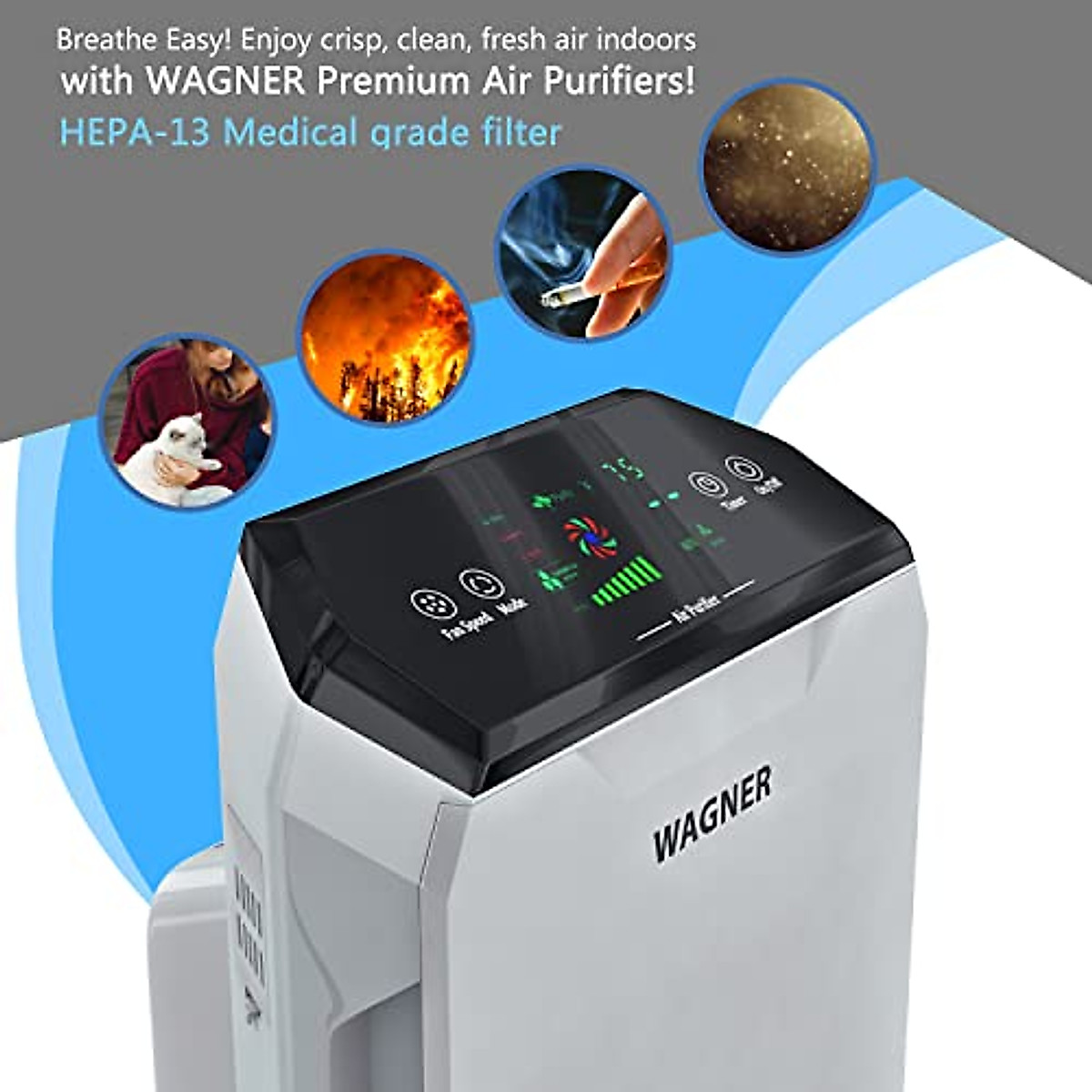 Wagner & Stern air purifier WA777 ozone free, HEPA-13 medical grade filter for large rooms.Removes air particles, dust, odors, smoke, VOC, pollen pet dander, etc.