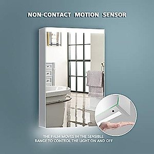 ES-DIY 20''x 30''LED Lighted Bathroom Medicine Cabinet with Mirror, Surface Lighted Medicine Cabinet,Dimmable,Adjustable Shelve,Intelligent Switch Medicine Cabinet, Aluminum Frame,Hinge On Right Side