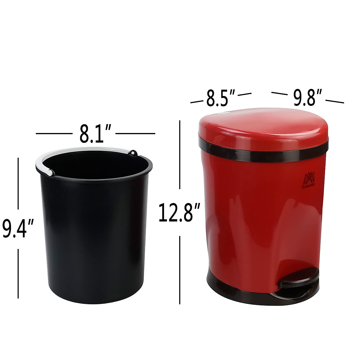 Easymanie 1.8 Gallon Round Pedal Trash Can, Small Waste Basket with Lid, Red Bathroom Garbage Can