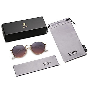 SOJOS Small Round Polarized Sunglasses for Women Men Classic Vintage Retro Shades UV400 SJ1014, Gold/Grey&Pink