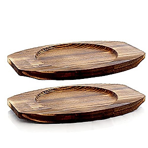 Bruntmor Mini Cast Iron Sizzler Plates Skillet Set Of 4. Round Fajita Plate With Wooden Base/Pan Tray Serving Sizzling Dish And Fajitas, Hot Steak Skillet Dish Without Sinking (2 Sets)