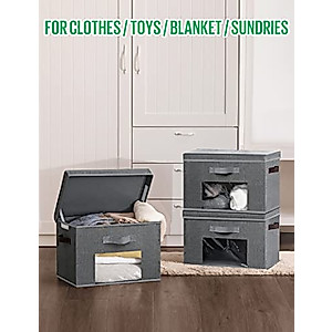 DAMAHOME Collapsible Storage Bins with Lids - Closet Clothes Box Clear Window, Large Foldable Fabric Basket Cube Organizer for Bedroom,Underbed,Kids Toy Chest 3-PACK 17" Lx12 Wx12 H(GREY)