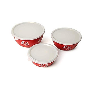 King International Microwave Safe Stainless Steel Red Designer Round Airtight Lid Food Storage Containers Set of 4,Stackable Mixing Bowl with Lid, Tiffin, Lunch Box