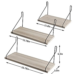 YOYAI Set of 3 Rustic Wood Wall Shelf Wall Mounted Floating Wooden Shelves Wall Decor Organizer Living Room Bedroom Kitchen(Gray)