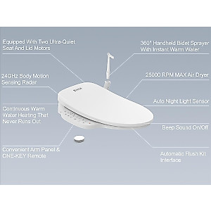 DC01 iCleaningo bidet auto open and close,Bidet Attachment For Toilet Warm Water,Heated Bidet Toilet Seat Elongated,Bidet Seat Dryer,Vortex Sprayer, Auto Nightlight,White,Elongated,3 Year Warranty