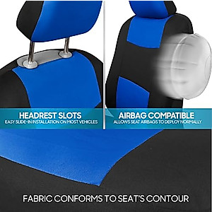BDK PolyPro Car Seat Covers Full Set in Blue on Black, Front and Rear Split Bench Seat Covers for Cars, Easy to Install Car Seat Cover Set, Car Accessories for Auto Trucks Van SUV - Blue