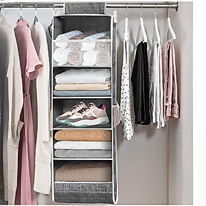 HMA Pro Hanging Closet Organizer and Storage (Heavy Duty) 5 Shelves Collapsible Hanging Closet Shelves Hanging Organizer for Closet, Camper and RV, Strong MDF Material on All Shelves.