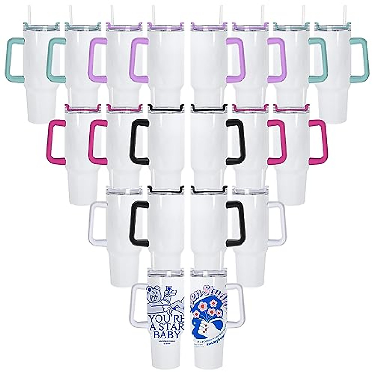 AGH 40 oz Sublimation Tumblers with White Handle and Cover, 20 Pack Mugs Insulated Tumbler with Lid and Straw, Reusable Vacuum Coffee Car Cups shipping from USA