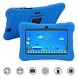 7 Inch Tablet for Android 10.0, 32GB ROM Quad Core for Android 10 Tablet, WiFi, Bluetooth, Dual Camera, with Soft Silicone, for Learning, Watching and Playing Games (US Plug)