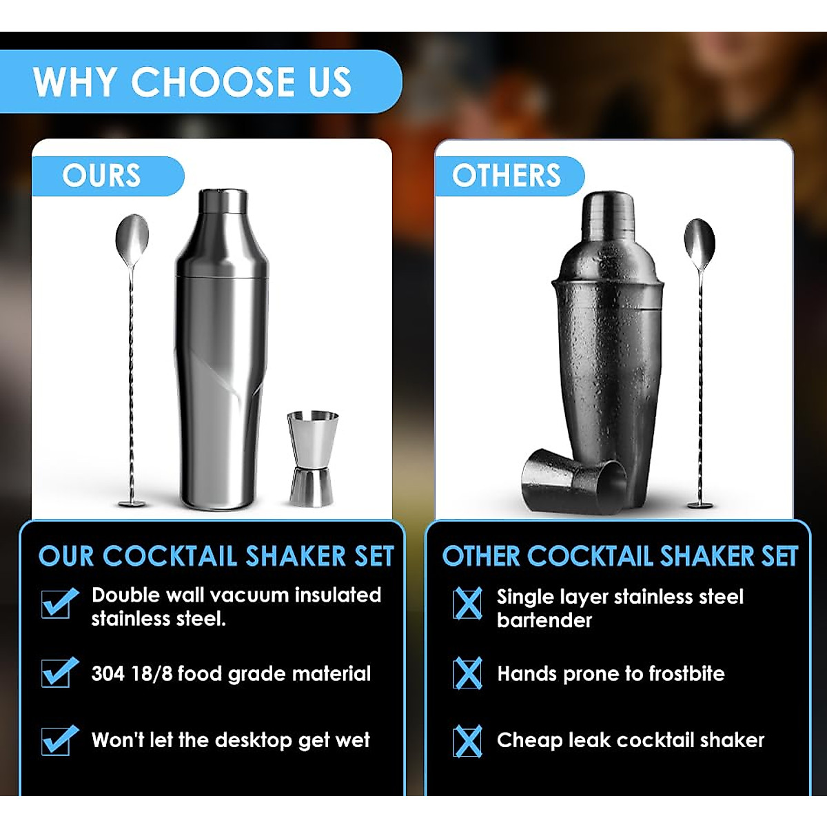 Cocktail Shaker Haraye Premium Vacuum Insulated Stainless Steel Martini Shaker Cocktail Shaker Bar Set 18/8 Drink Shaker Home Margarita Shaker Bar Shaker Alcohol Shaker Can be Used for Gifts