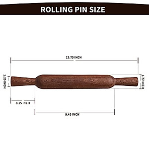 Rolling Pin for Baking, 15.75-Inch Wood Pizza Dough Roller with Handle, Briout Wooden Rolling Pins Baking Utensils for Bread Pastry Fondant
