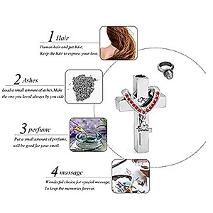 MEMORIALU Grandma Cross Urn Necklaces for Ashes Red Cremation Keepsake Memorial Pendant Necklace