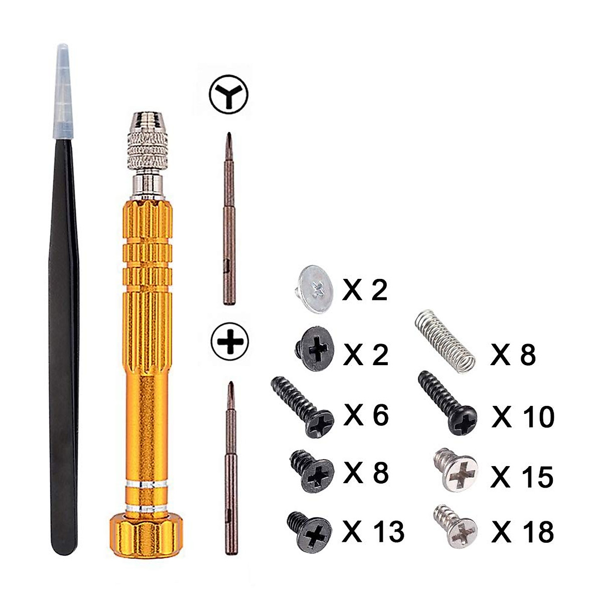 eXtremeRate Cross Opening Screwdrivers Kit, Assemble Disassemble Tools Set with Springs and Tweezers Screws for Nintendo Switch Console Joy Con