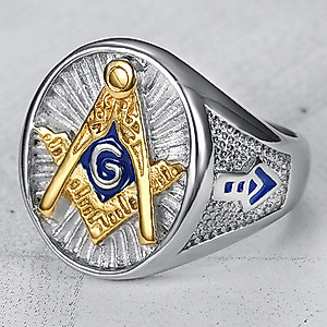 Jude Jewelers Stainless Steel Blue Gold Two Tone Masonic Master Mason Ring (Silver, 10.5)