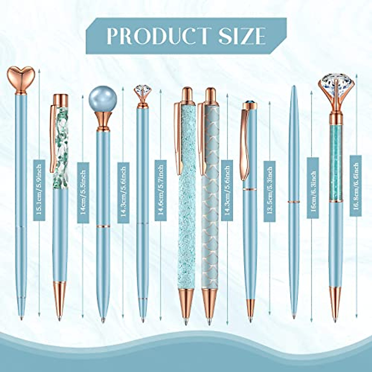 9 Pcs Ballpoint Pens Set Metal Crystal Diamond Pen Liquid Sand Glitter Pen for Journaling Black Ink Pretty Cute Pens Fancy Pens Gifts for Women Girls School Wedding Office Desk Supplies (Blue)